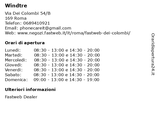 ᐅ Orari di apertura „Wind“ | Via Dei Colombi