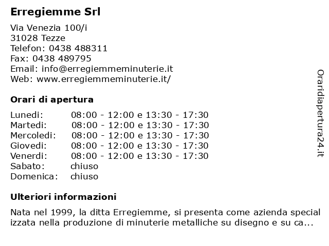 ᐅ Orari di apertura „Erregiemme“ | Via Venezia